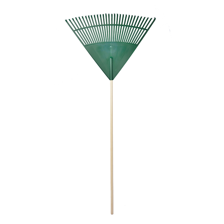 Plastic leaf rake with wooden handle garden rake