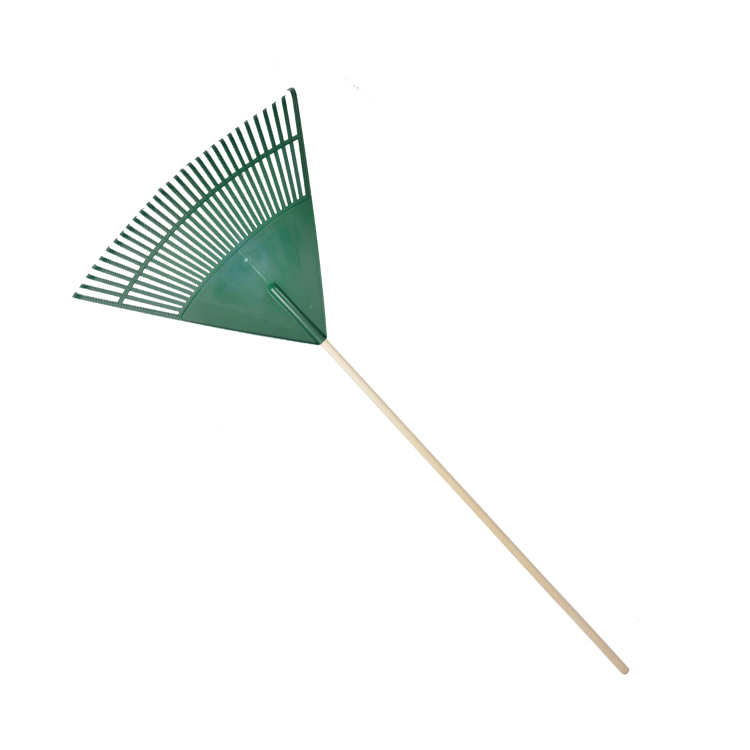 Plastic leaf rake with wooden handle garden rake