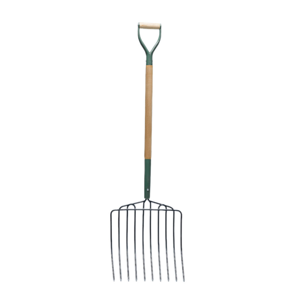 10-Tine Carbon Steel Farming Pitchfork with Wooden Handle