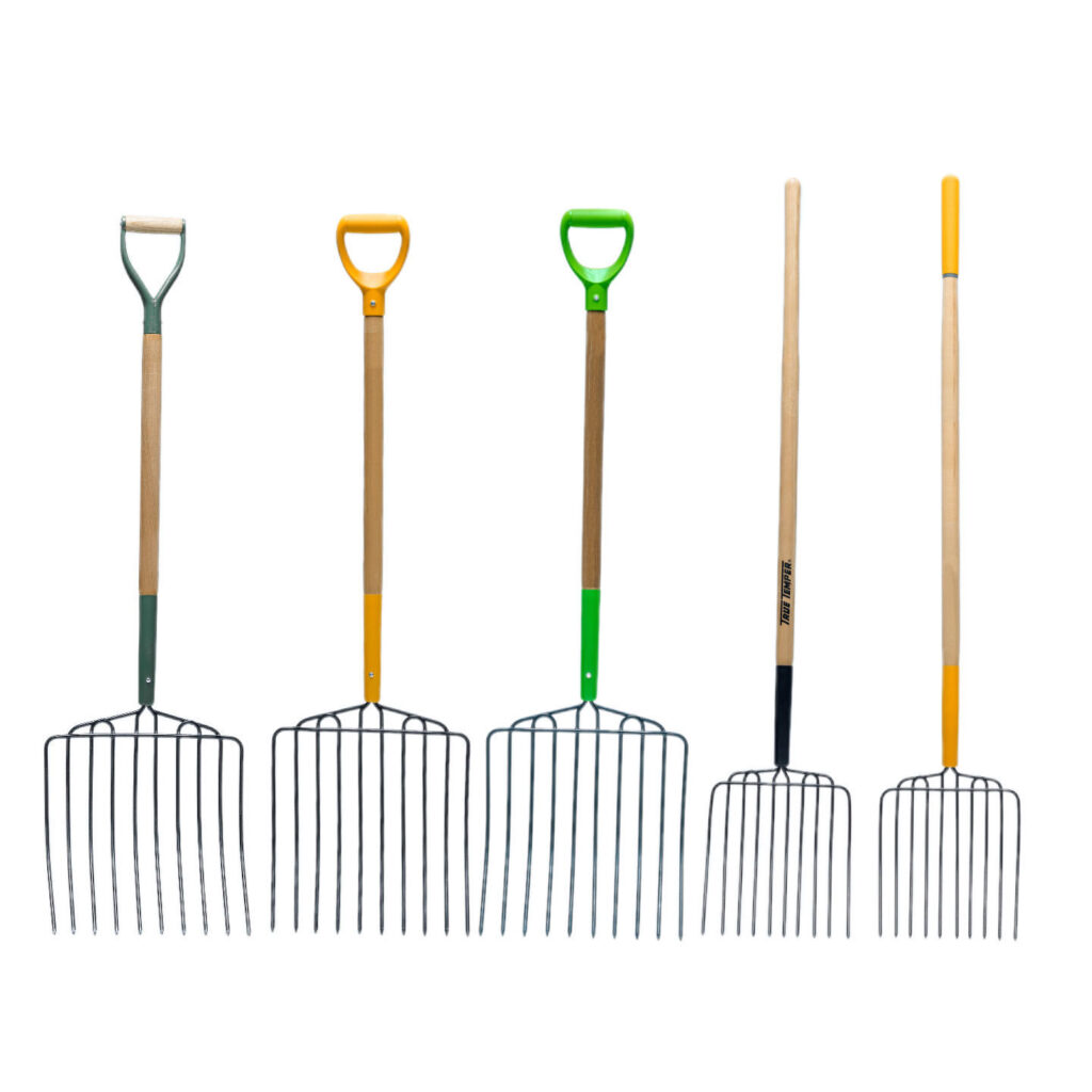 10-Tine Carbon Steel Farming Pitchfork with Wooden Handle